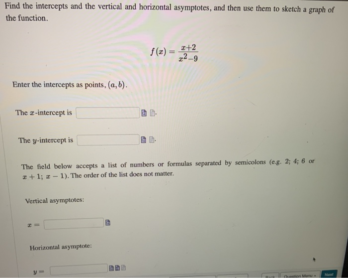Solved Find the intercepts and the vertical and horizontal | Chegg.com