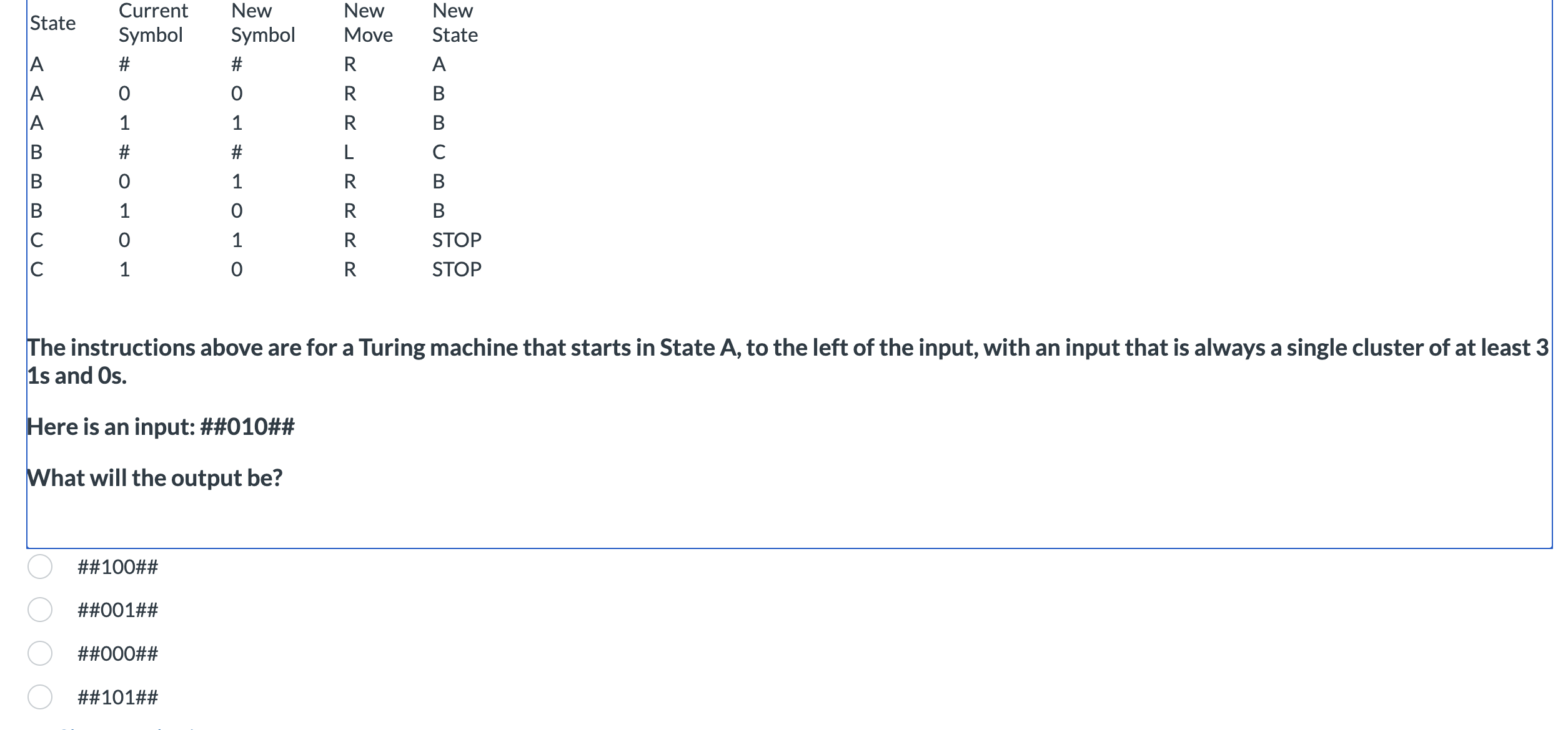 Solved The instructions above are for a Turing machine that | Chegg.com