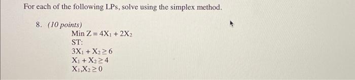 Solved For each of the following LPs, solve using the | Chegg.com Solved For each of the following LPs, solve using the | Chegg.com