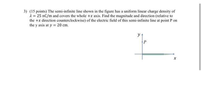 Solved 3) (15 points) The semi-infinite line shown in the | Chegg.com