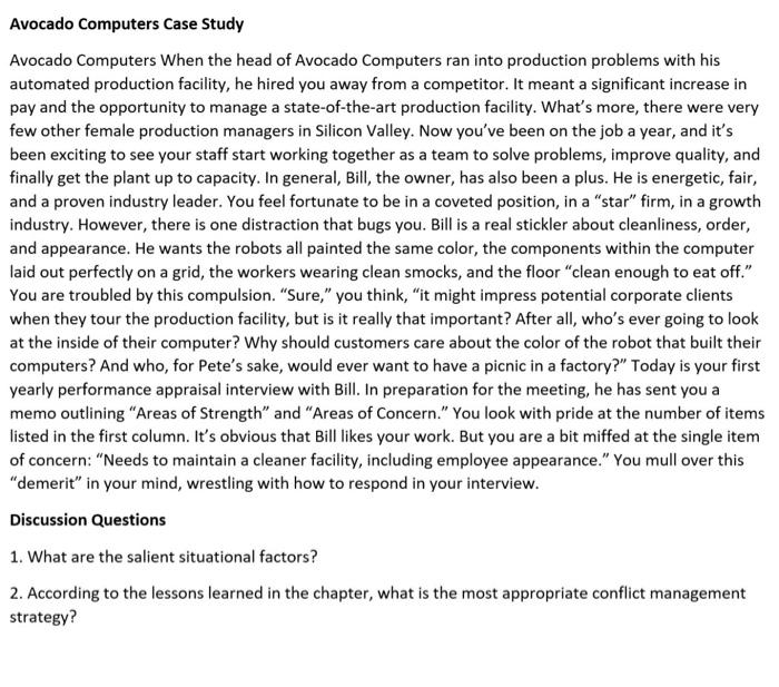 Solved Avocado Computers Case Study Avocado Computers When | Chegg.com