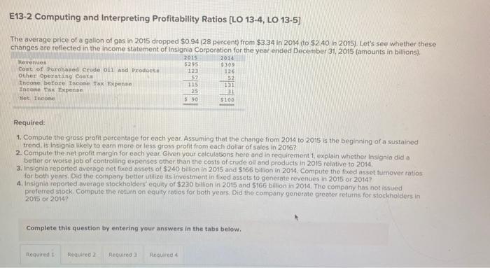 Solved E13-2 Computing and Interpreting Profitability Ratios | Chegg.com