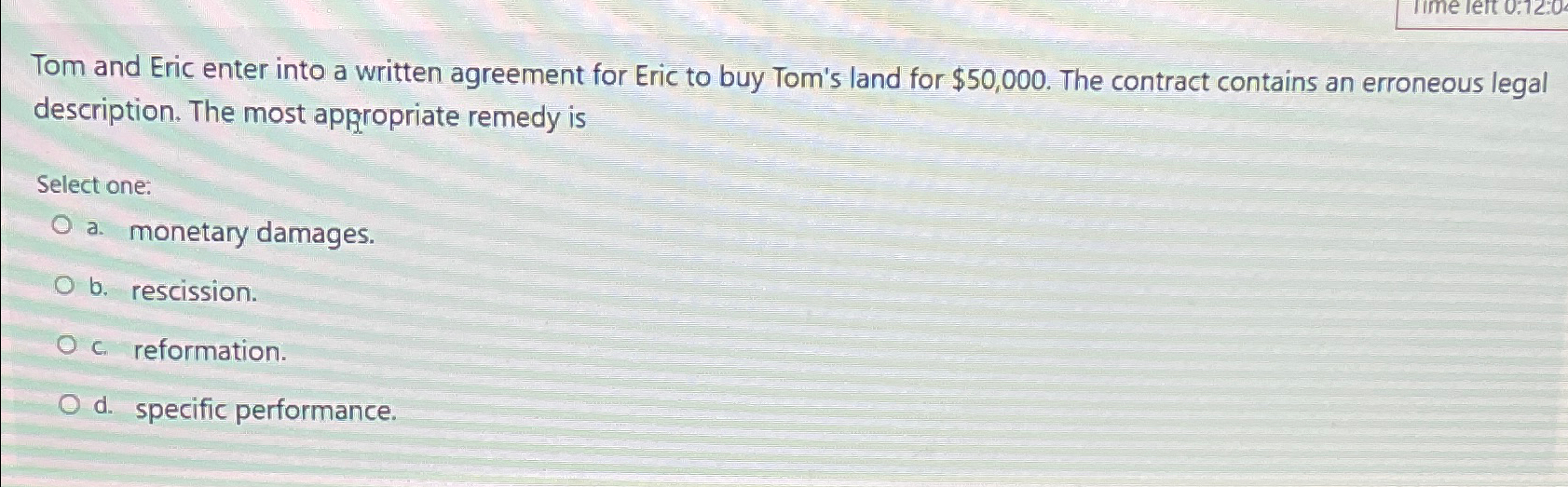 Solved Tom and Eric enter into a written agreement for Eric | Chegg.com