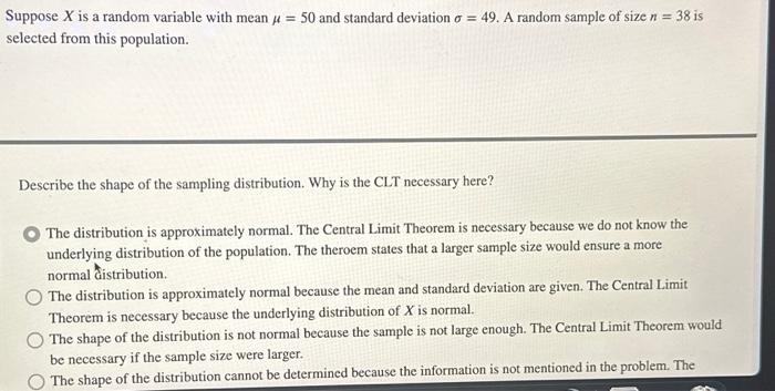 Solved Suppose X is a random variable with mean μ=50 and | Chegg.com