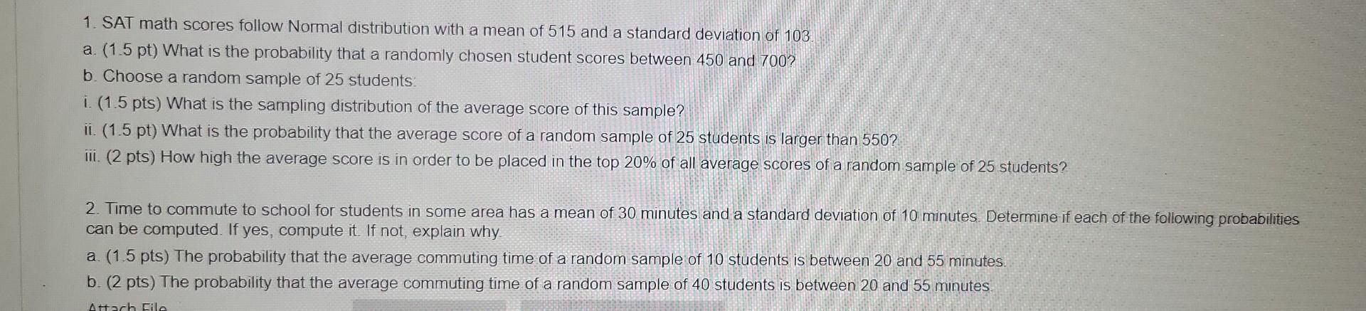 Solved 1. SAT math scores follow Normal distribution with a | Chegg.com