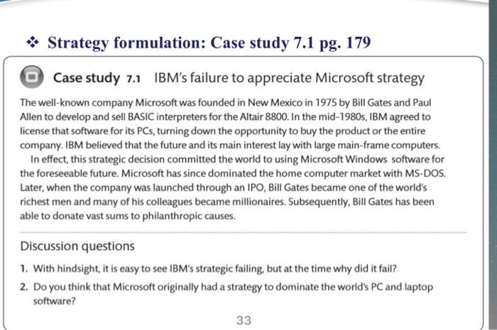 Solved Strategy formulation: Case study 7.1 pg. 179 Case | Chegg.com