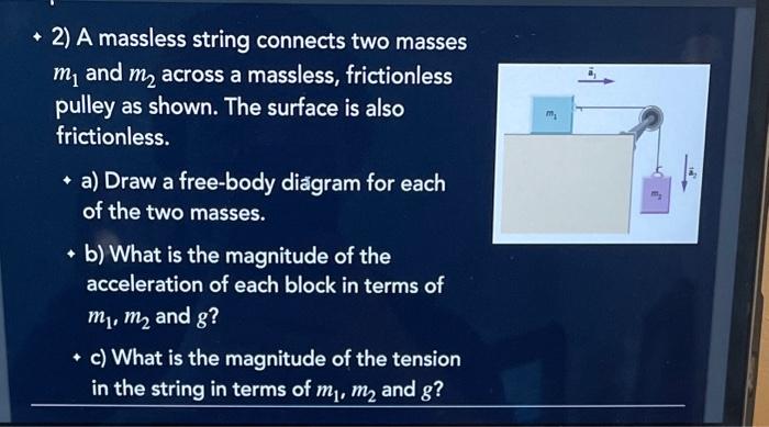 Solved 2) A massless string connects two masses m1 and m2 | Chegg.com