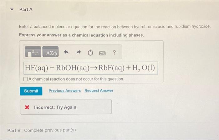 Solved Enter a balanced molecular equation for the reaction | Chegg.com