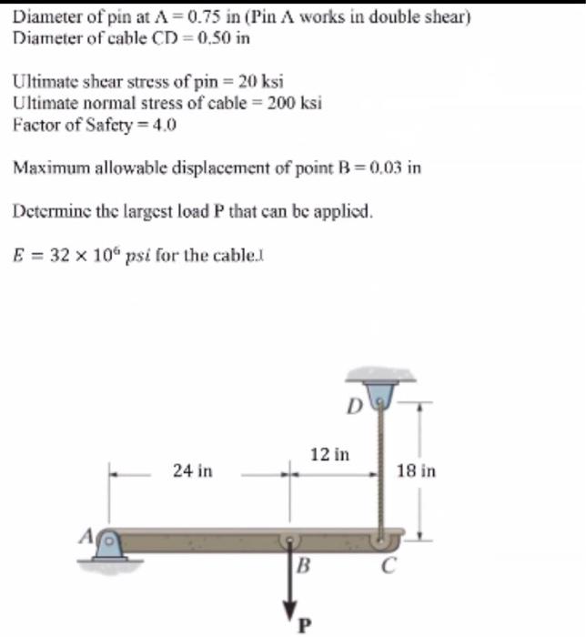 Solved Diameter of pin at A=0.75 in (Pin A works in double | Chegg.com