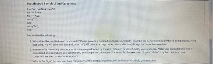 Solved Pseudocode Sample 2 And Questions Function Print