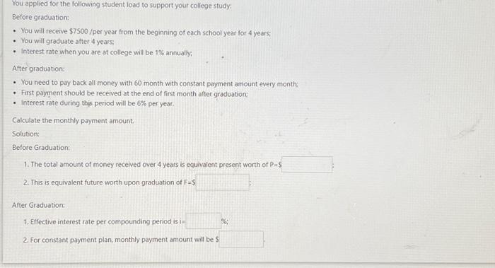 Solved You applied for the following student load to support | Chegg.com