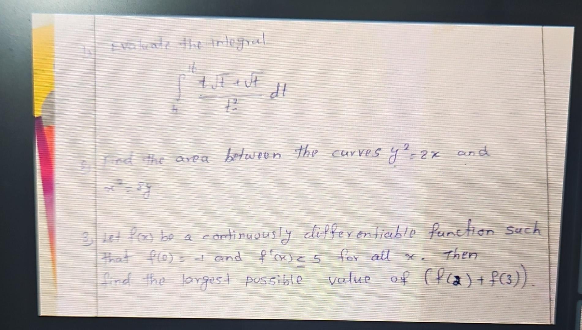 Solved Evaluate the integral ∫41tt2tt+tdt Find the area | Chegg.com
