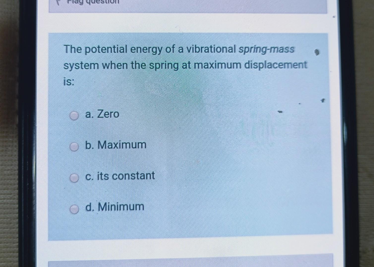 Solved om The potential energy of a vibrational spring-mass | Chegg.com