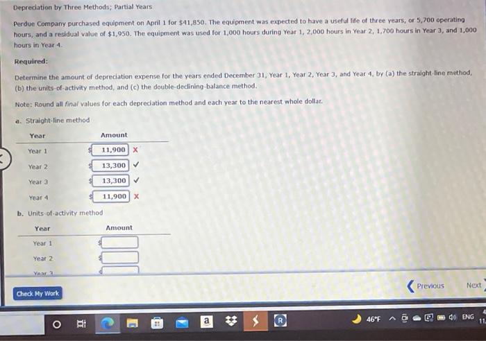Solved Depreciation by Three Methods; Partial Years Perdue | Chegg.com