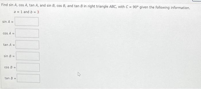 Solved Find sinA,cosA,tanA, and sinB,cosB, and tanB in right | Chegg.com