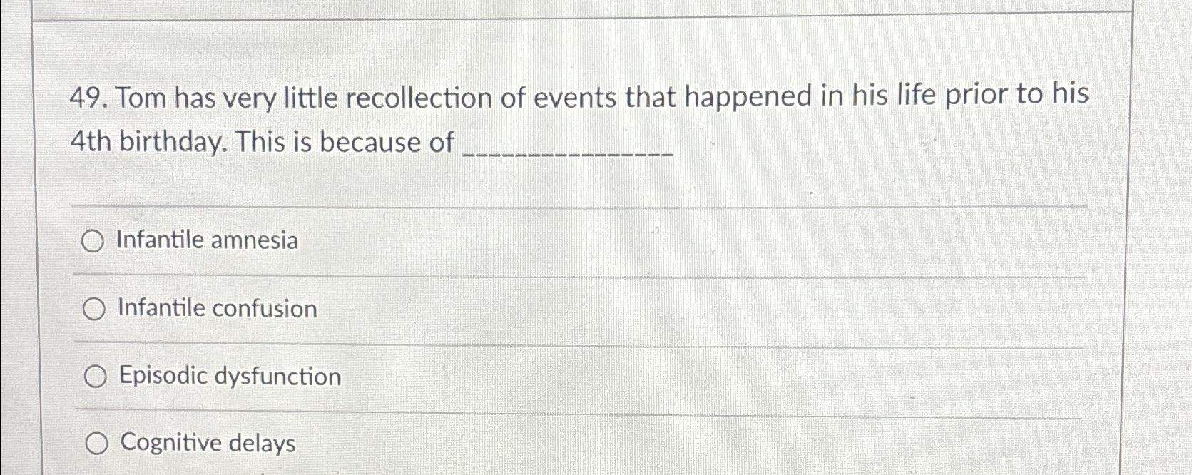 Solved Tom has very little recollection of events that | Chegg.com