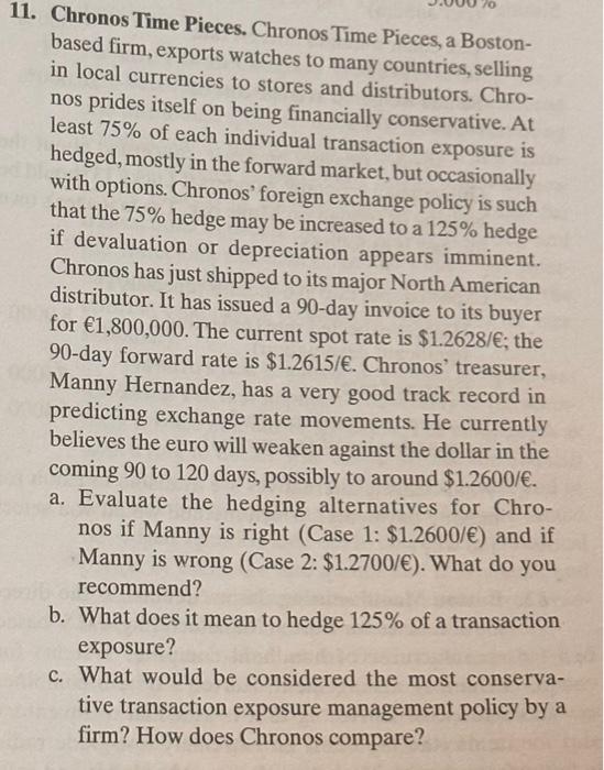 Solved 11. Chronos Time Pieces. Chronos Time Pieces, a | Chegg.com