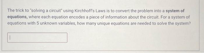 Solved Use Kirchhoff's loop and junction laws to set up a | Chegg.com