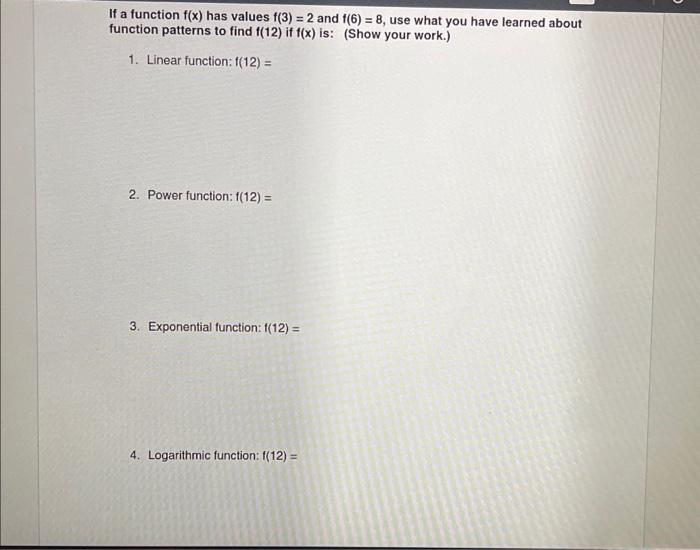 Solved If a function f(x) has values f(3)=2 and f(6)=8, use | Chegg.com