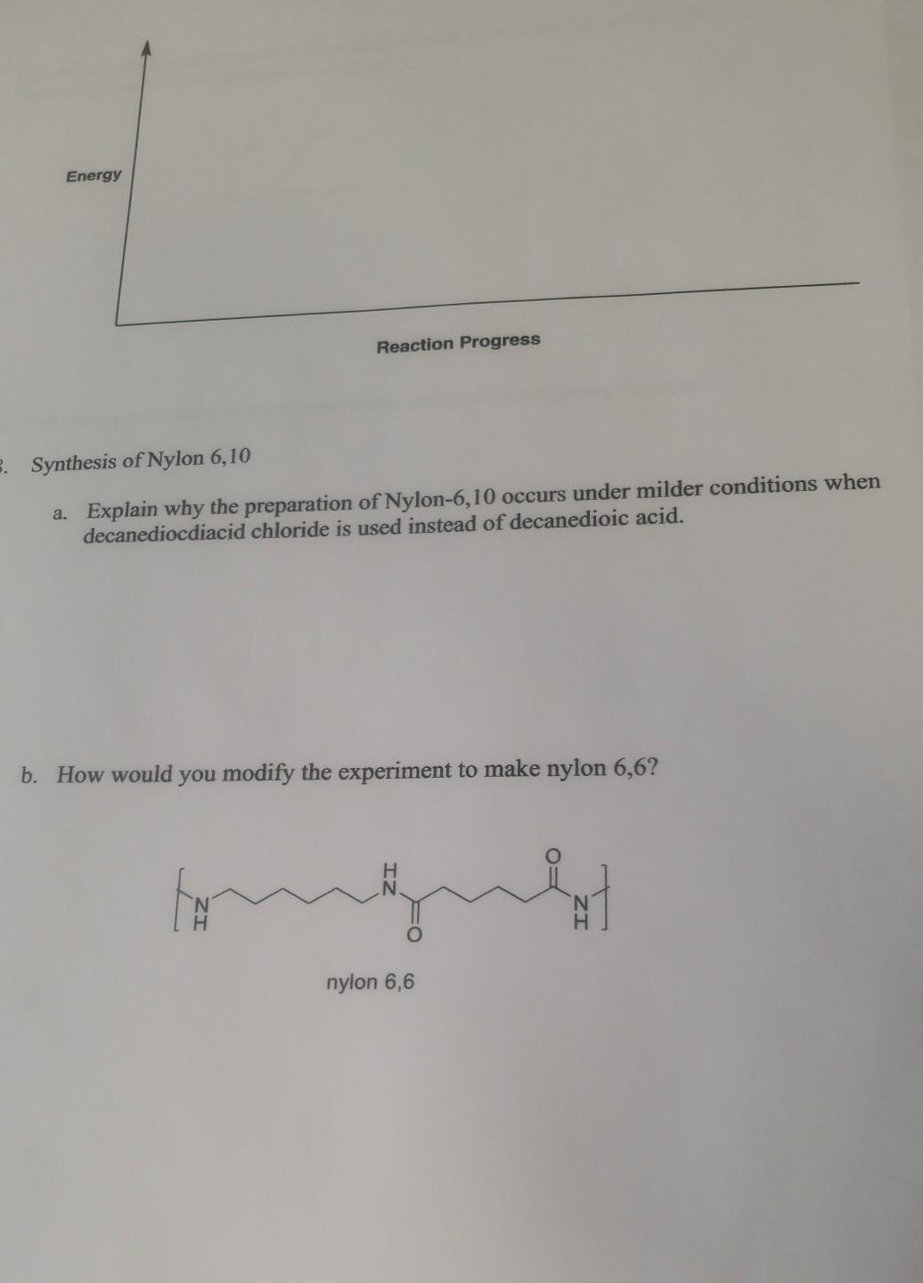 Solved Energy Reaction Progress F. Synthesis of Nylon 6,10 | Chegg.com