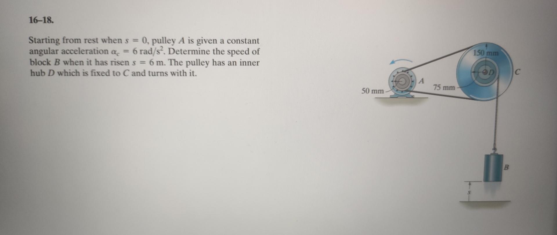 Solved 16-18.Starting from rest when s=0, ﻿pulley A ﻿is | Chegg.com