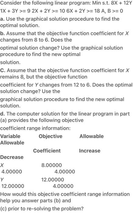 Solved Consider the following linear program: Min s.t. 8X + | Chegg.com