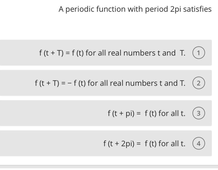 Solved A periodic function with period 2pi satisfies f(t + | Chegg.com