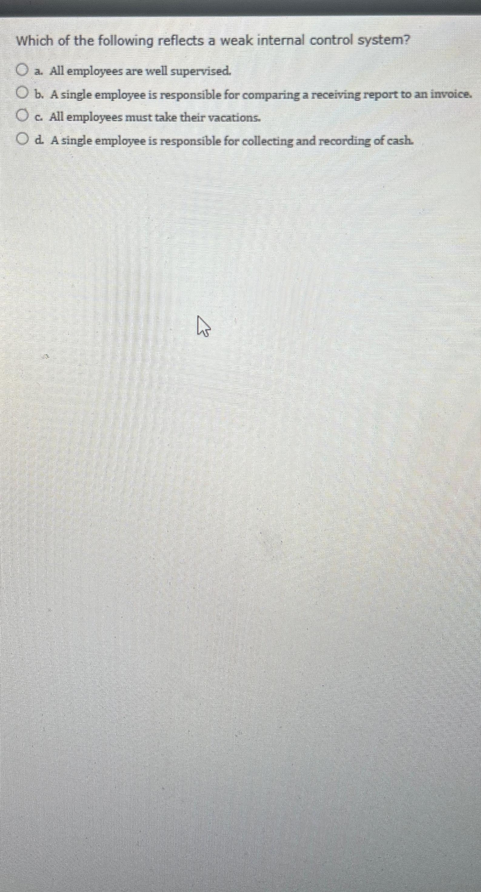 Solved Which of the following reflects a weak internal | Chegg.com