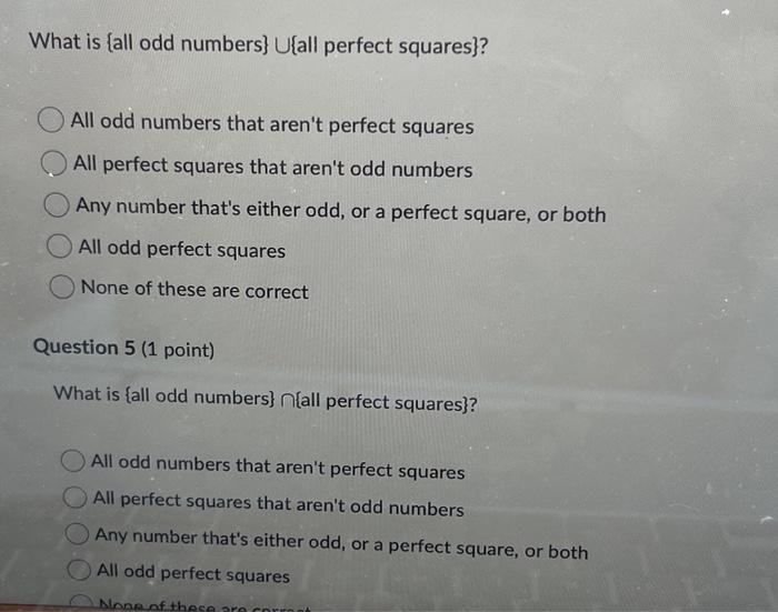 Solved What is \\{all odd numbers\\} \\( \\cup\\{ \\) all | Chegg.com