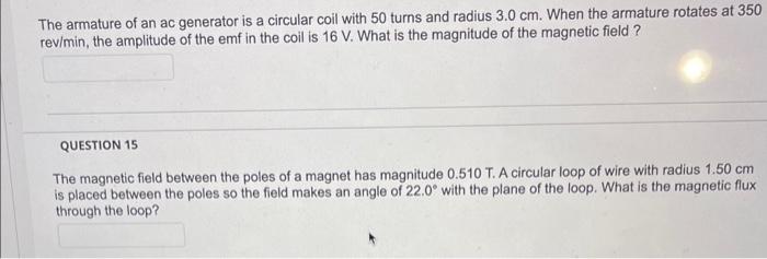 Solved The armature of an ac generator is a circular coil | Chegg.com