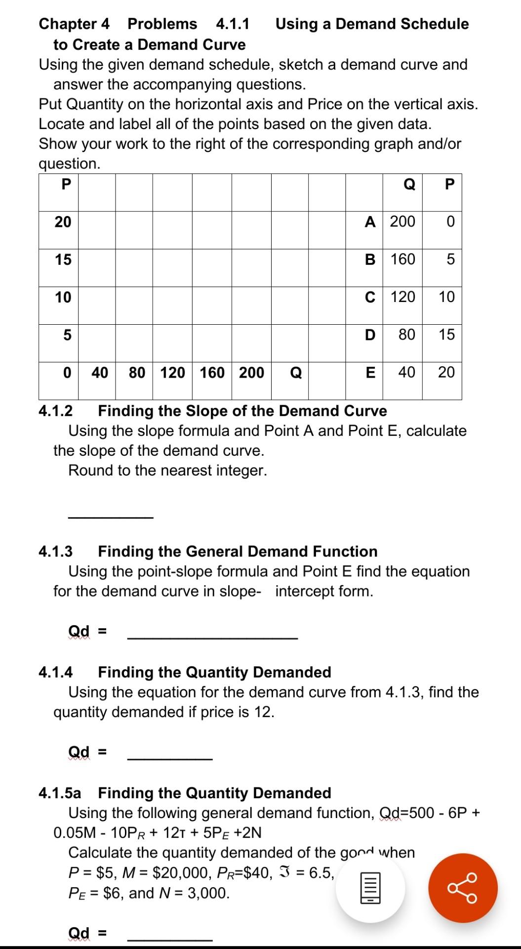 Solved Chapter 4 Problems 4.1.1 Using a Demand Schedule to | Chegg.com