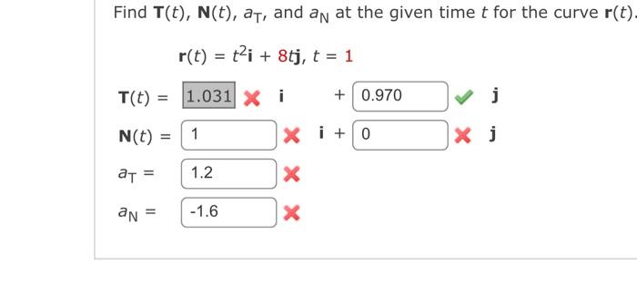 Solved Find T(t),N(t),aT, and aN at the given time t for the | Chegg.com