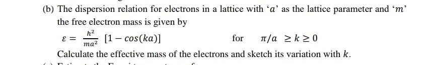 Solved b) The dispersion relation for electrons in a lattice | Chegg.com