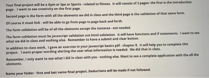 Your final project will be a Gym or Spa or Sports - | Chegg.com