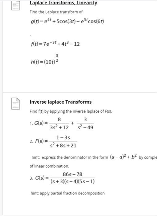 Solved Laplace transforms, Linearity. Find the Laplace | Chegg.com