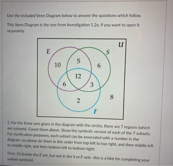 Solved Use the included Venn Diagram below to answer the | Chegg.com