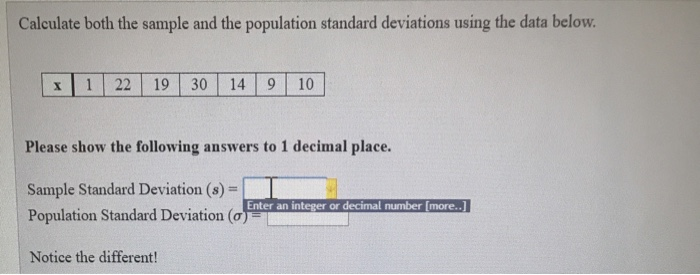Solved Calculate both the sample and the population standard | Chegg.com
