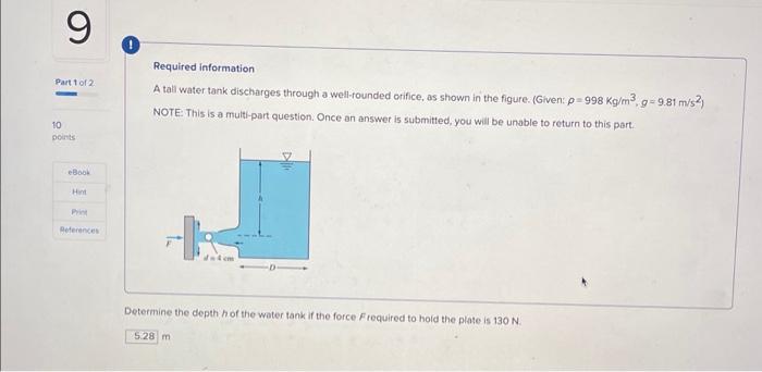 Solved Required information A tall water tank discharges | Chegg.com