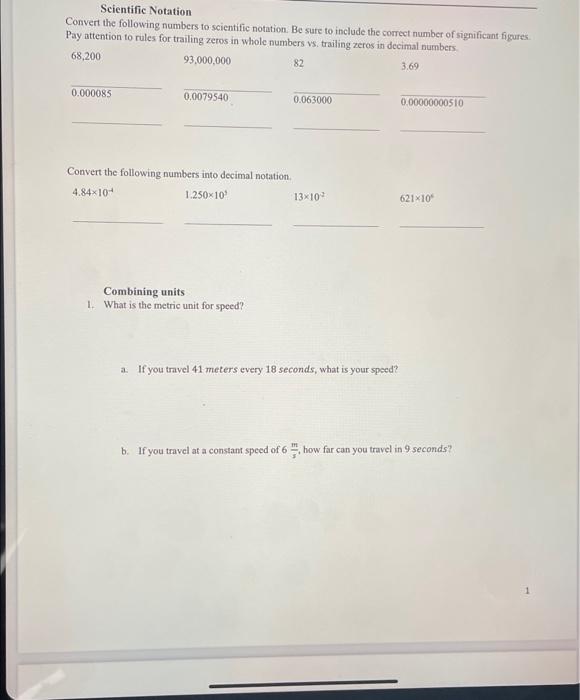 Solved Scientific Notation Convert the following numbers to | Chegg.com