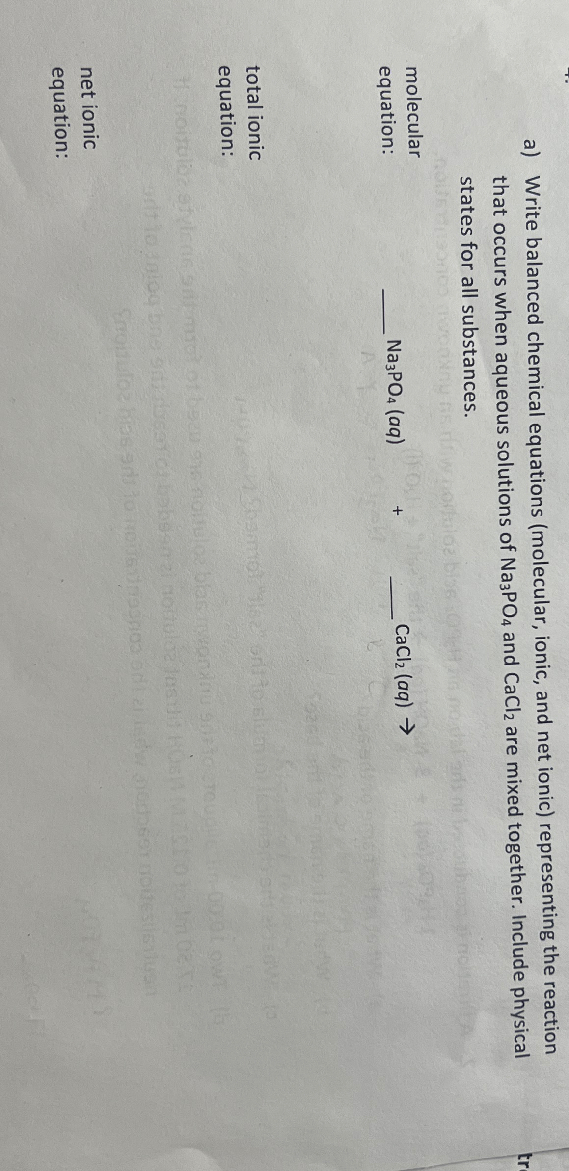 Solved a) ﻿Write balanced chemical equations (molecular, | Chegg.com