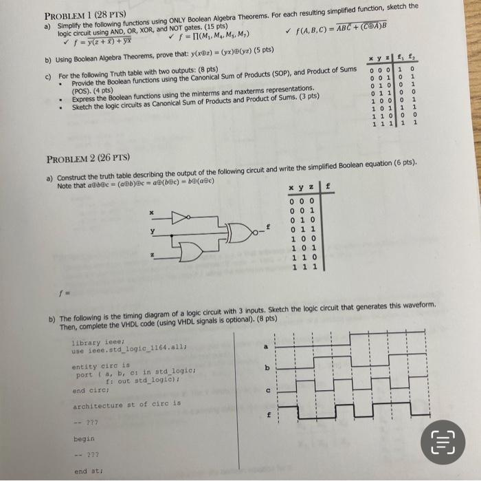 Solved PROBLEM 1 (28 PTS) a) Simplify the following | Chegg.com