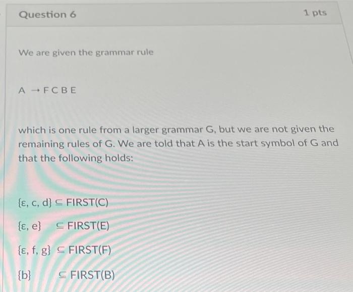 Solved We are given the grammar rule A→FCBE which is one | Chegg.com