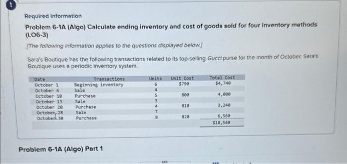Solved Required information Problem 6-1A (Algo) Calculate | Chegg.com