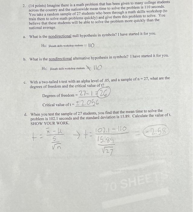 Solved Hello I need help with the 2nd part of a stats of a | Chegg.com