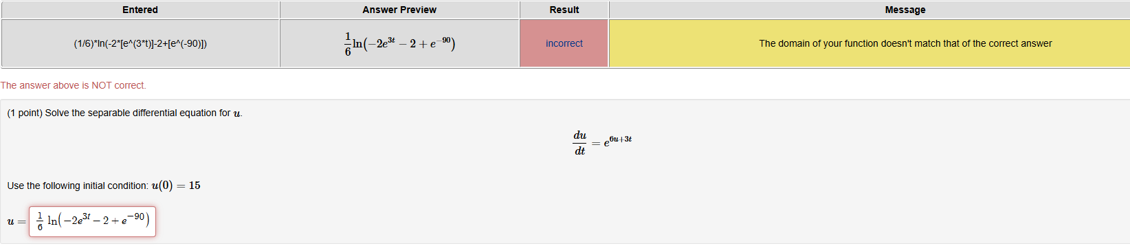 Solved The answer above is ﻿NOT correct.(1 ﻿point) ﻿Solve | Chegg.com
