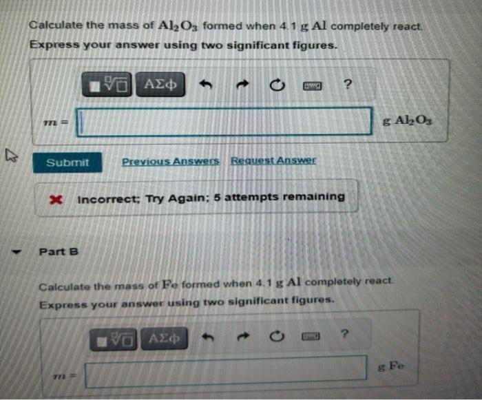 Solved 2Al(s)+Fe2O3(s)→Al2O3(s)+2Fe(l)Calculate the mass of | Chegg.com