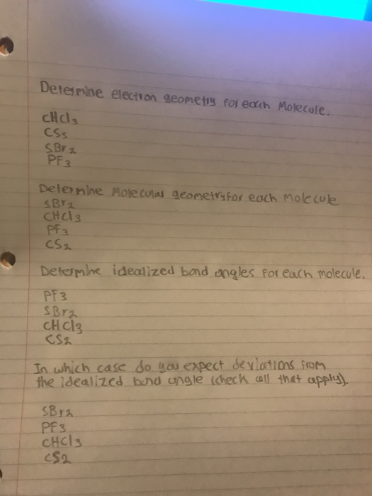 Solved Determine electron geometry for each Molecole. CH CSs | Chegg.com