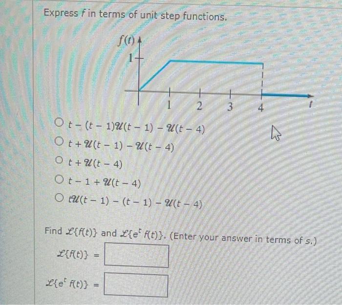 Solved Express f in terms of unit step functions. | Chegg.com