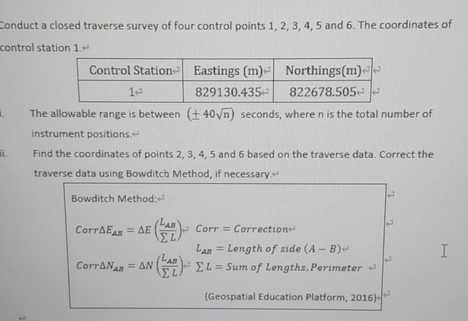 Solved -adjust data using bowditch method -find the | Chegg.com