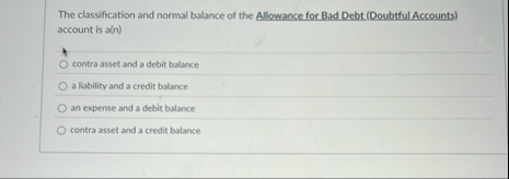 Solved The classification and normal balance of the | Chegg.com